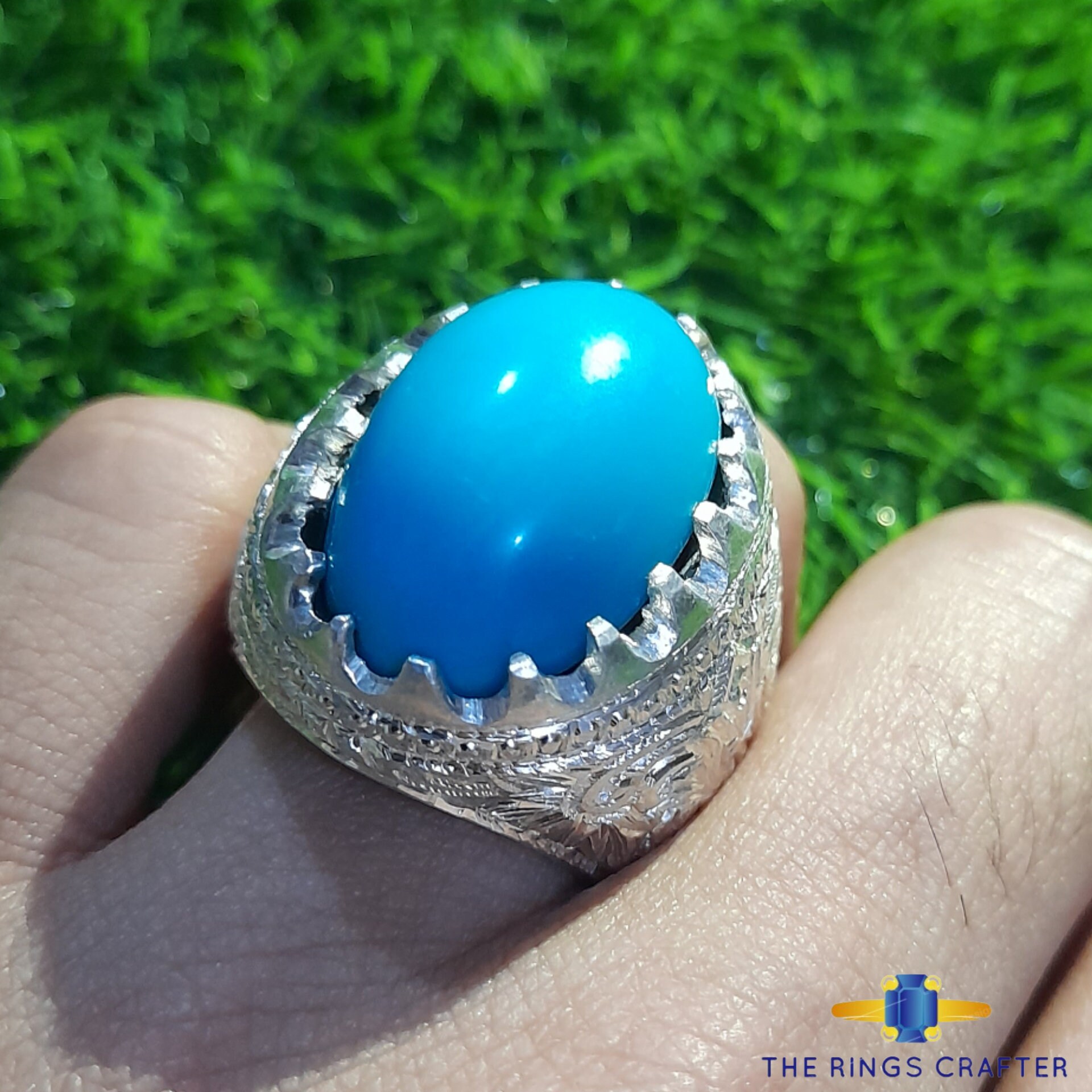 Natural Rare Nishapuri Feroza Stone Big Turquoise Gemstone Ring Real ...