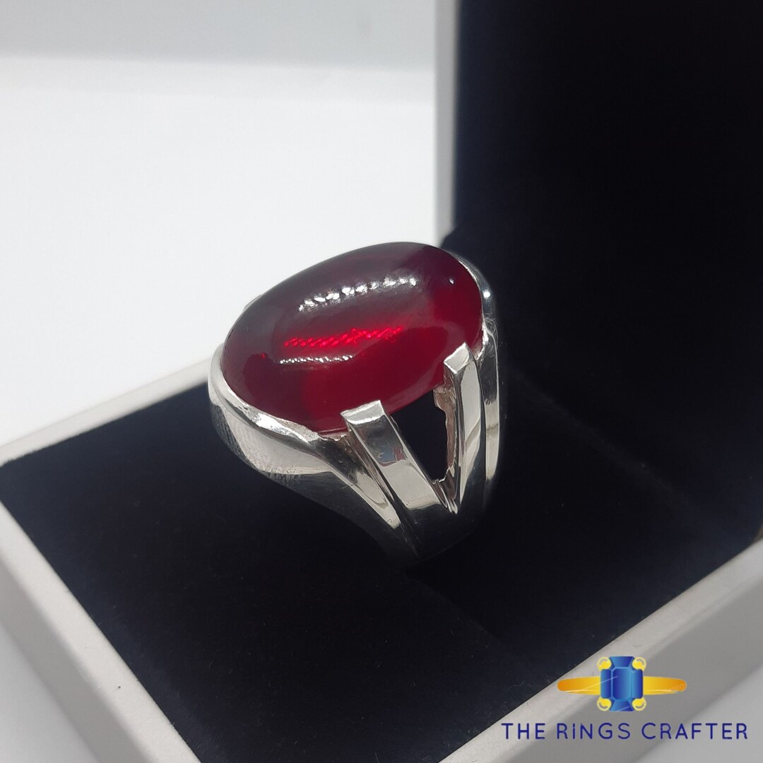 Deep Red Ruby Stone Ring Oval Shape Ruby Yaqoot Ring 925 Sterling ...