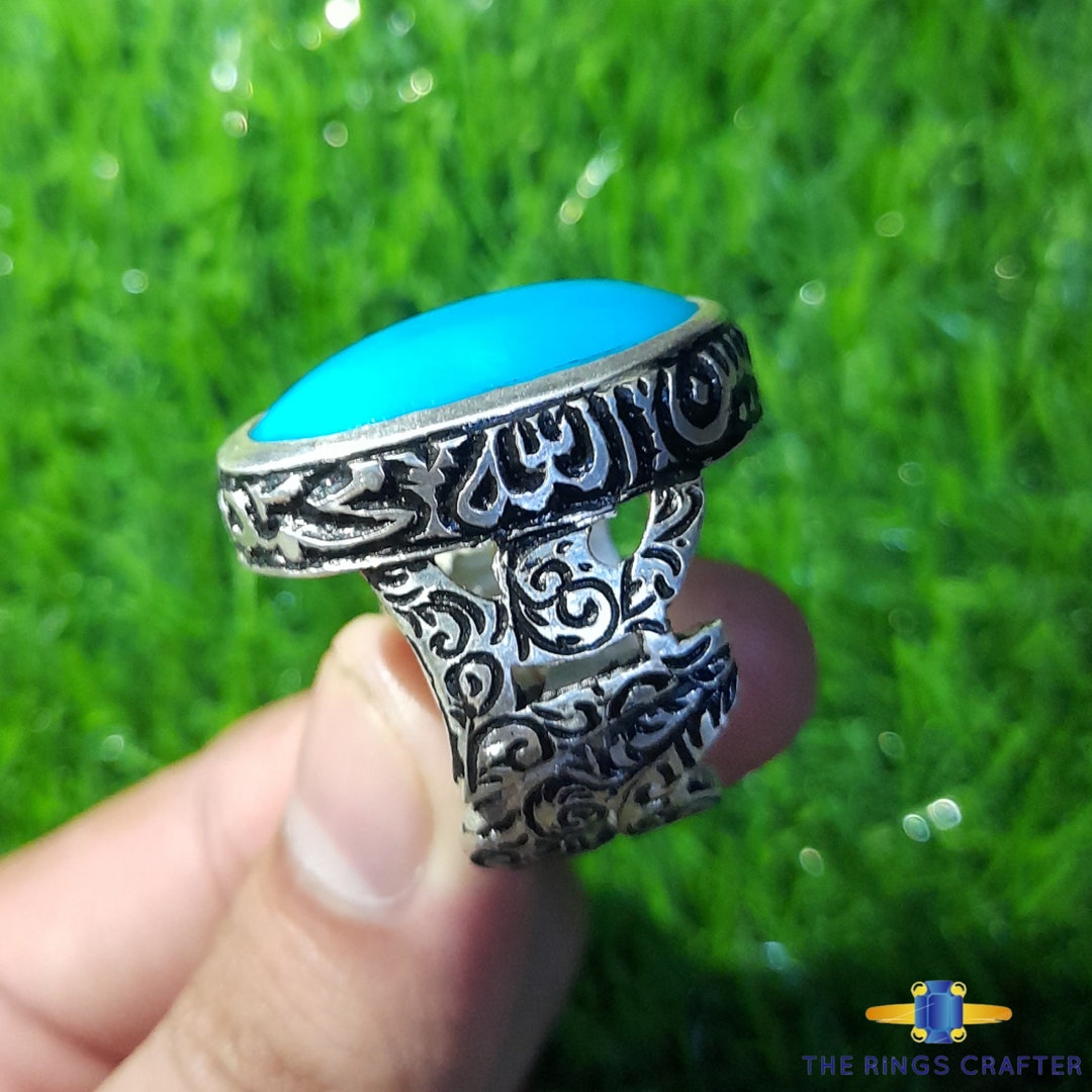 Natural Rare Nishapuri Feroza Stone Big Turquoise Gemstone Ring Real ...