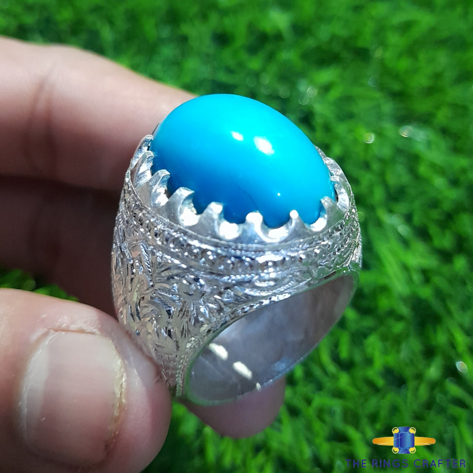 Natural Rare Nishapuri Feroza Stone Big Turquoise Gemstone Ring Real ...