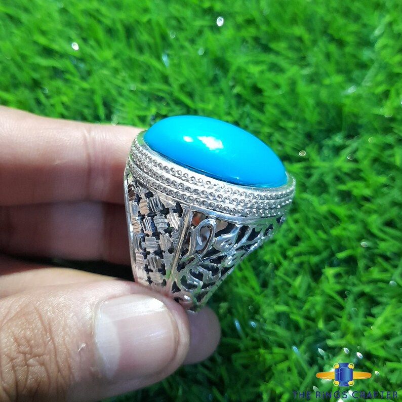 Natural Big Nishapuri Feroza Ring Clean Blue Turquoise Stone Ring Real Feroza Without Treatment ...