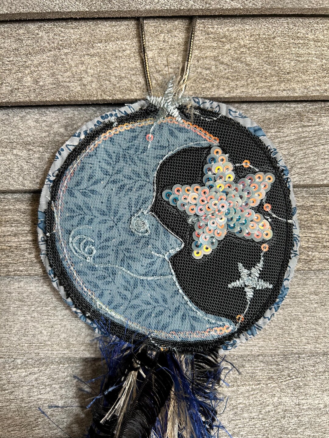 Moon and Star Celestial Wall Art, Whimsigoth Mini Textile Collage - Etsy