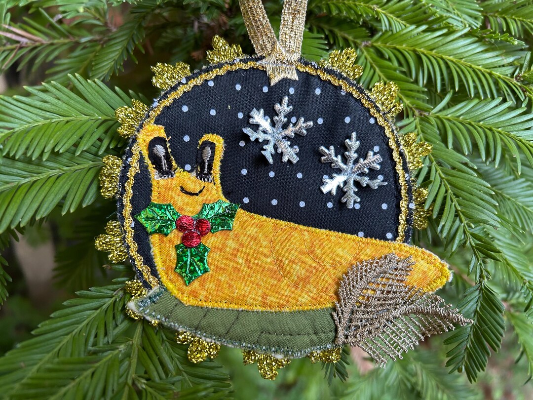Banana Slug 4" or 3" Mini Textile Art, Handmade Folk Art, Fabric ...