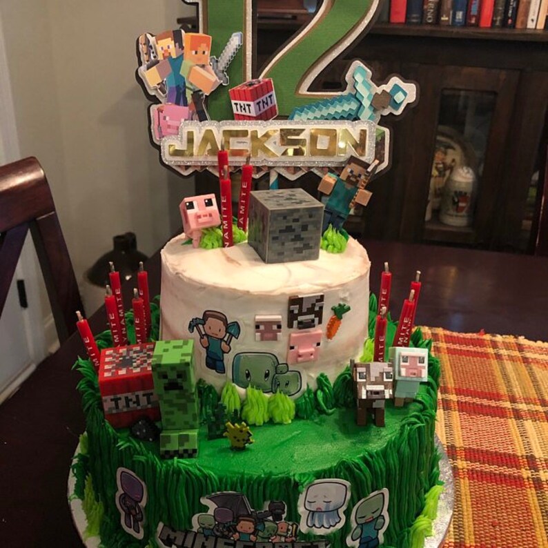 Custom Minecraft Cake Topper// Minecraft Birthday Party Cake | Etsy