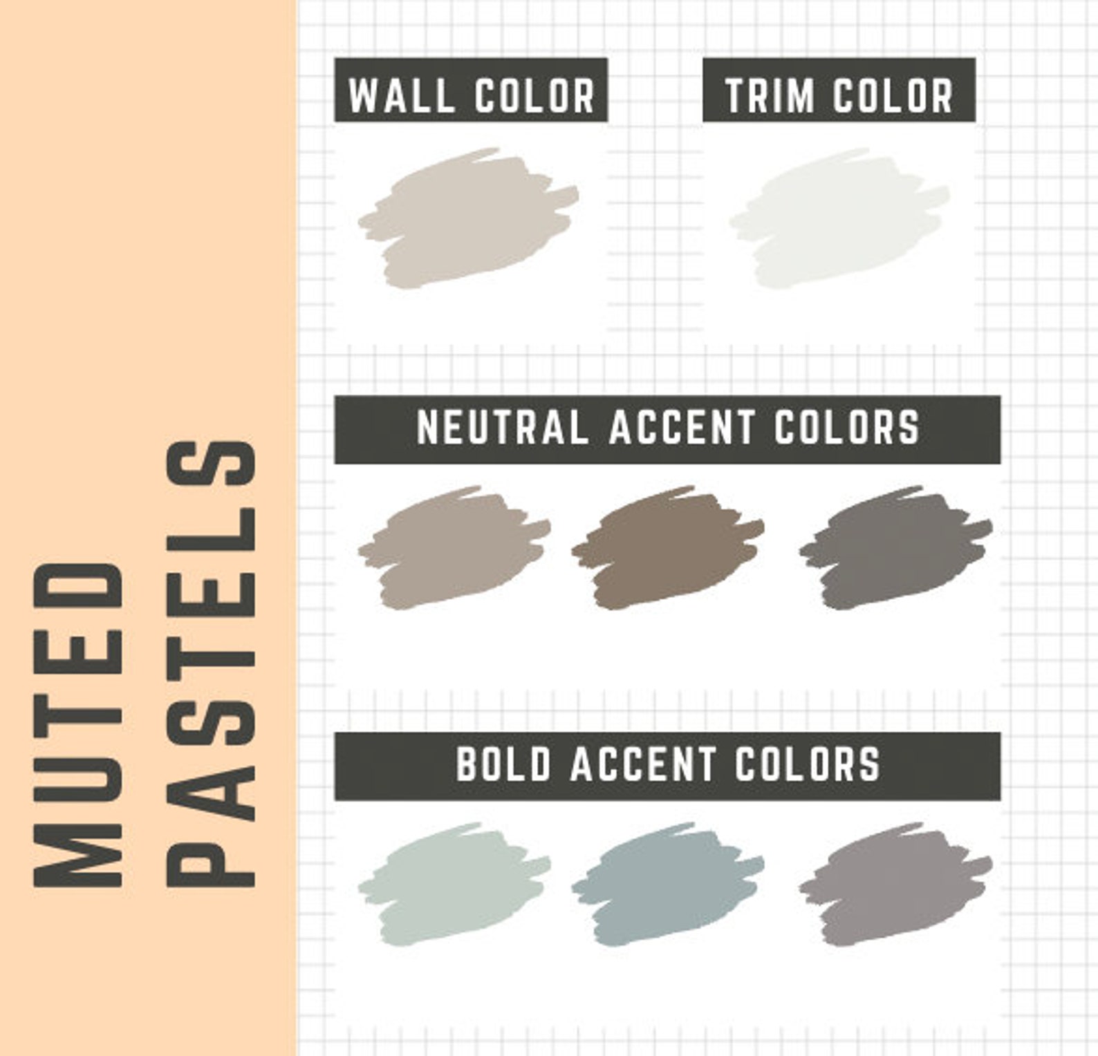 Muted Pastels Whole Home Color Palette - Interior Paint Palette - Etsy