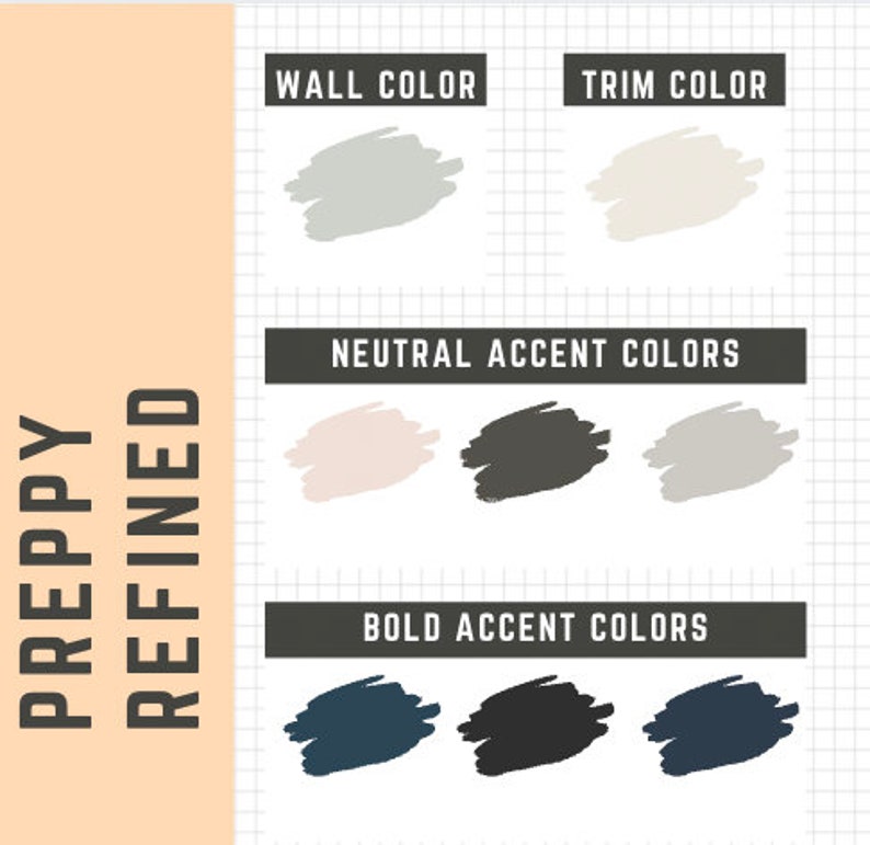 Preppy Refined Whole Home Color Palette - Interior Paint Palette - Etsy