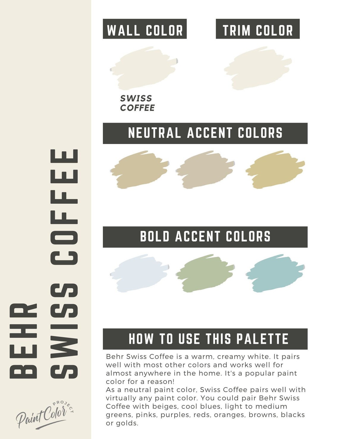 Behr Swiss Coffee Whole Home Color Palette - Interior Paint Palette - Etsy
