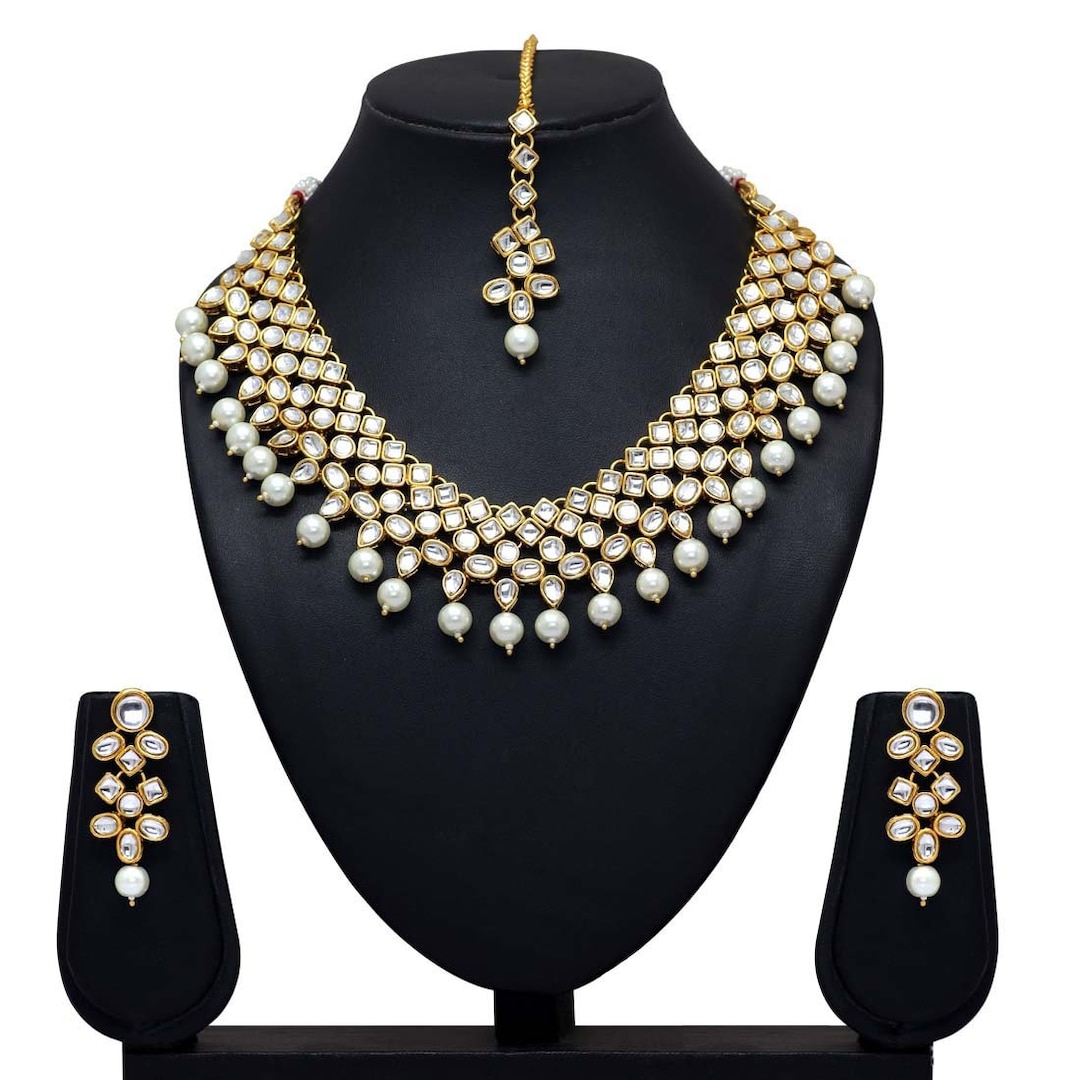 Indian Wedding Jewelry Set Kundan Necklace Set Necklace, Earring and Tikka Set Statement Jewelry ...