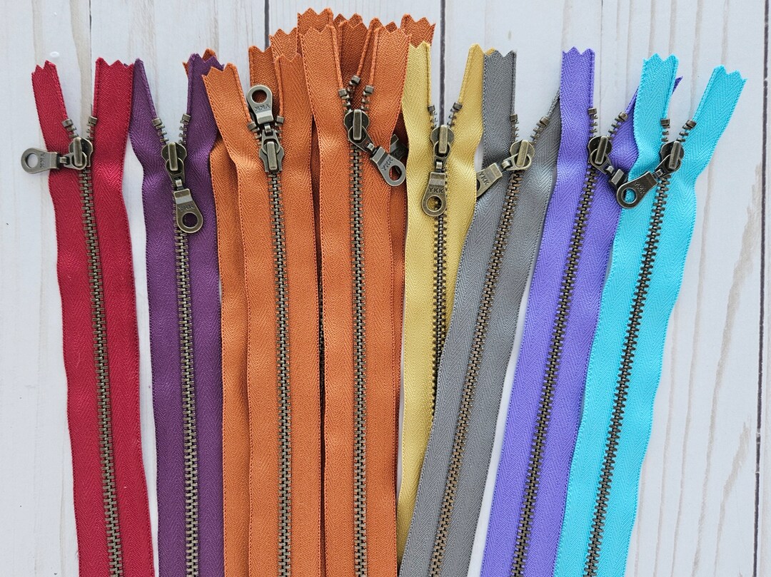 YKK Zippers: 12-8 Inch Metal Zippers Antique Brass Donut Pull, Total of ...