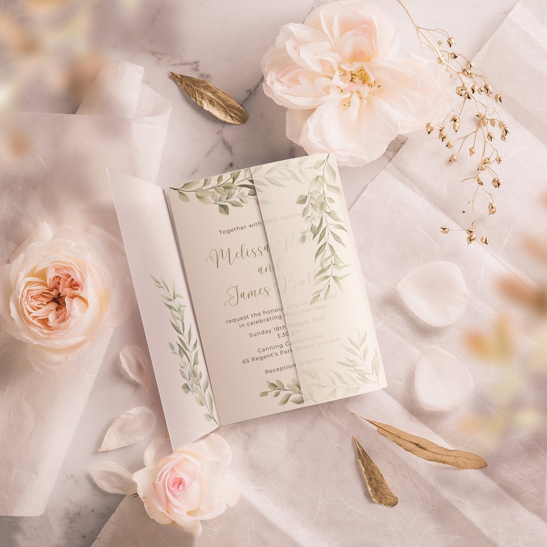 Printed Sage Vellum Jacket Rustic DIY Wedding Invitation 7x5 and A5 ...