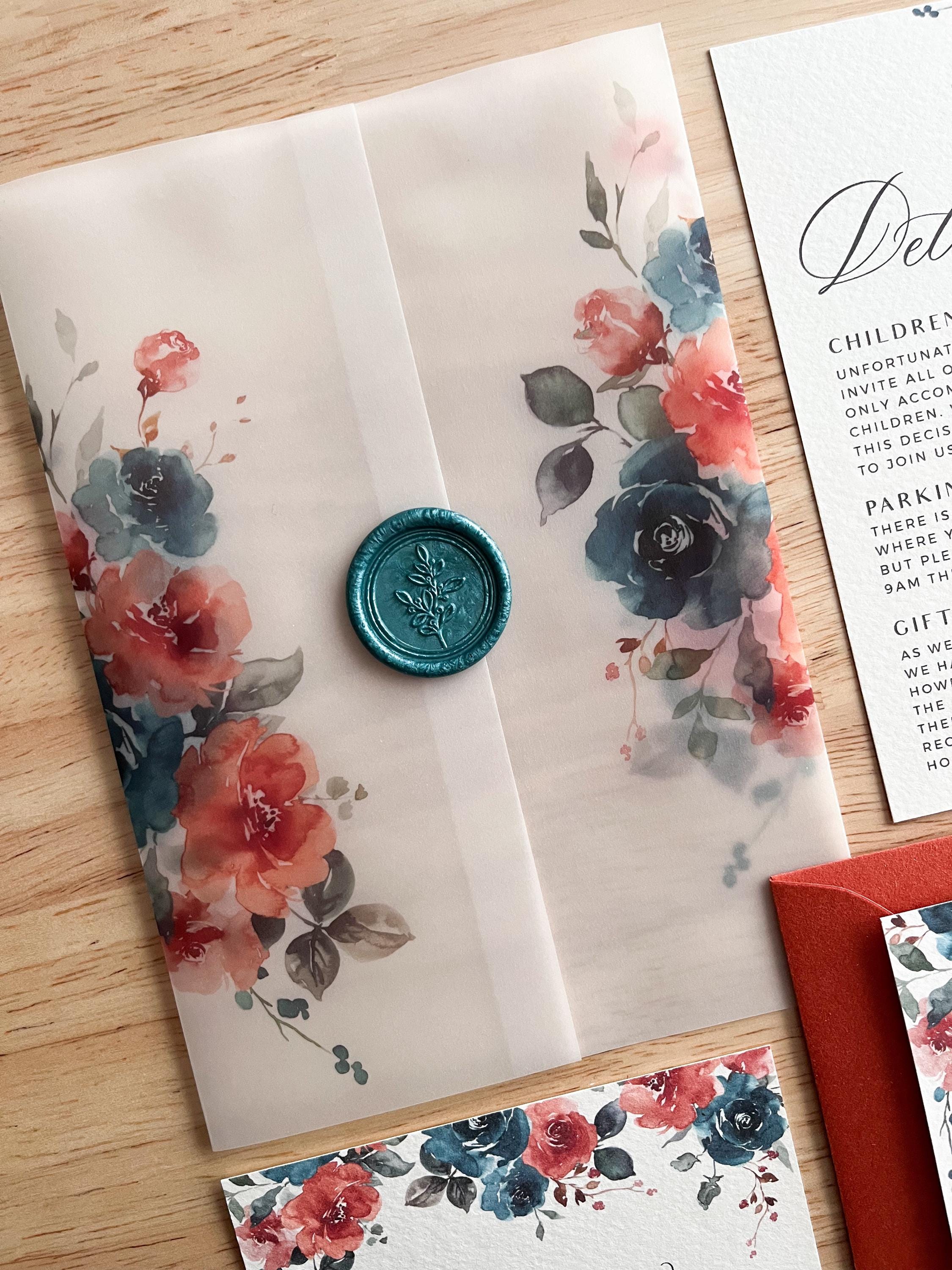 Teal Green & Burnt Orange Wedding Invitation With Vellum Wrap ...