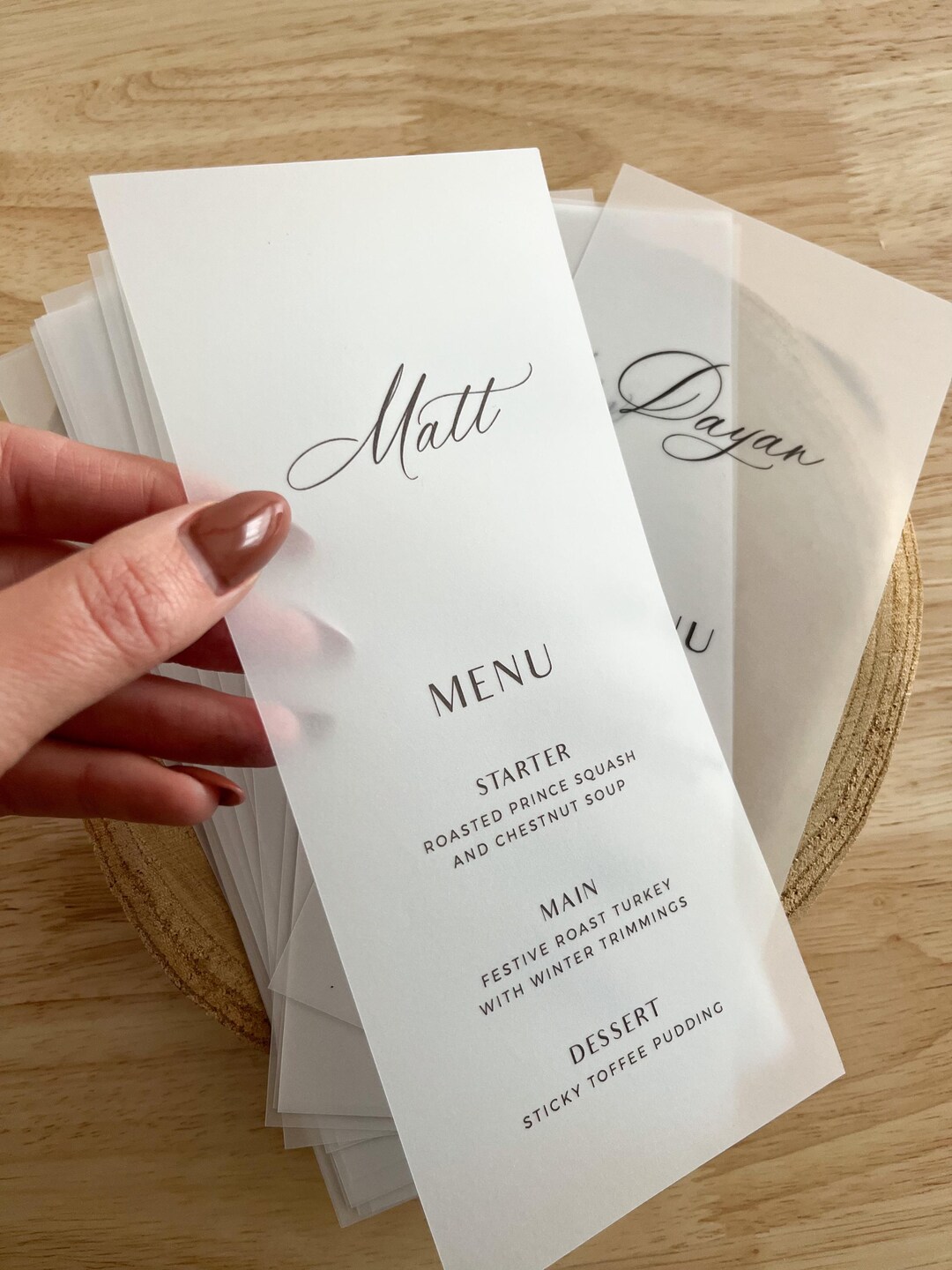 Personalised Vellum Wedding Menu With Guest Name, Elegant Minimalist ...