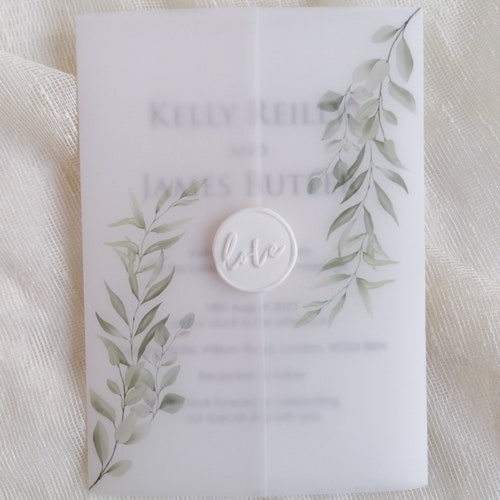 Printed Sage Vellum Jacket Rustic DIY Wedding Invitation | Etsy UK