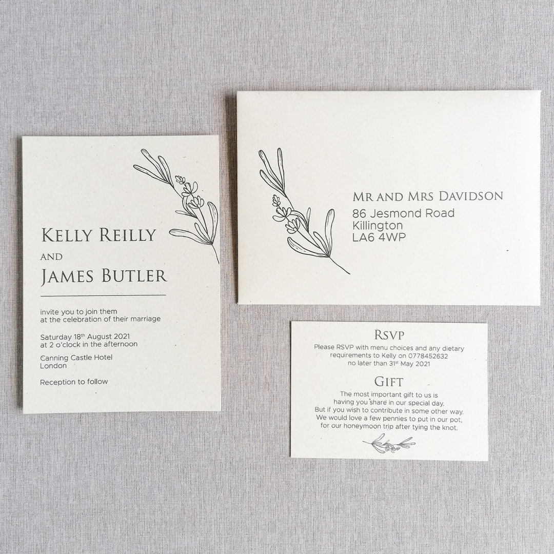 Printed Minimalist Wedding Invitation | Minimalist Floral Invitation ...