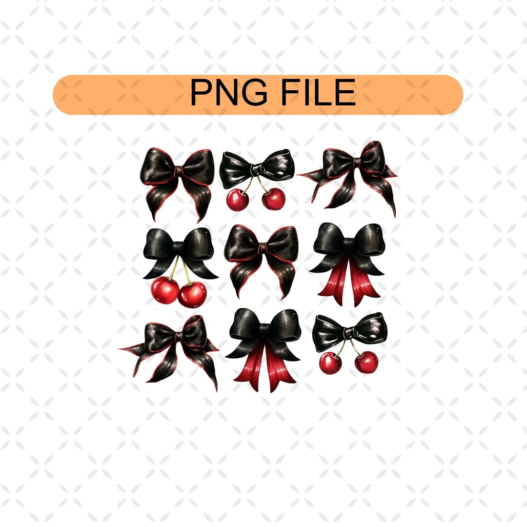 Black Coquette Bows PNG, Coquette Bow PNG, Coquette Cherry Black Bow ...