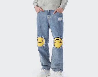Smiley Face Jeans - Etsy