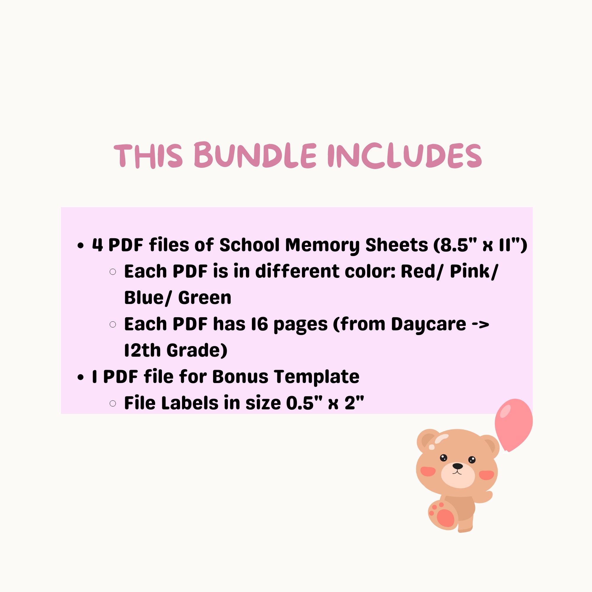 School Children PDF File Folder Printable Kids Keepsake Memory Pages ...