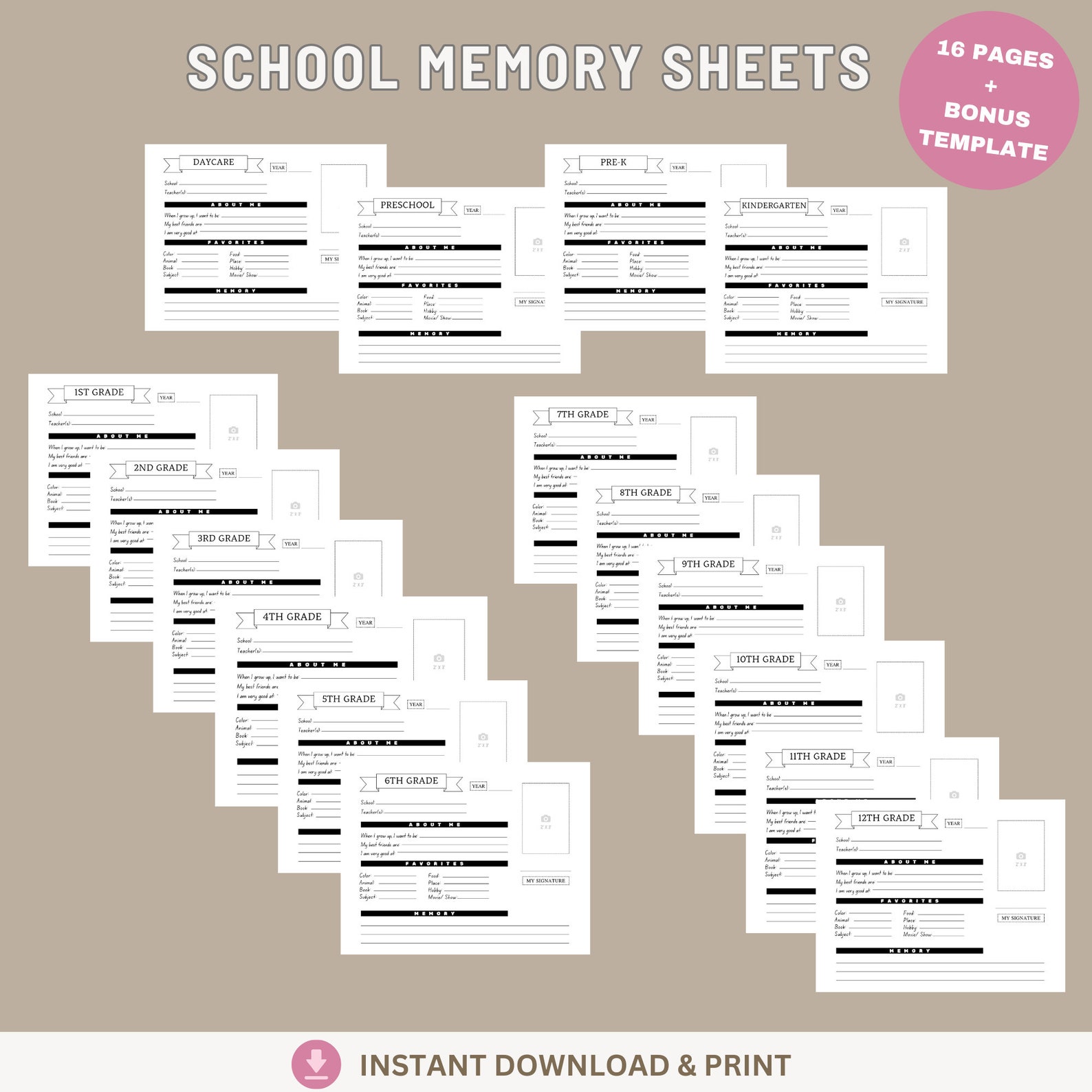 School Memory Questionnaire: Daycare to Grade 12 (printable PDF) - Etsy
