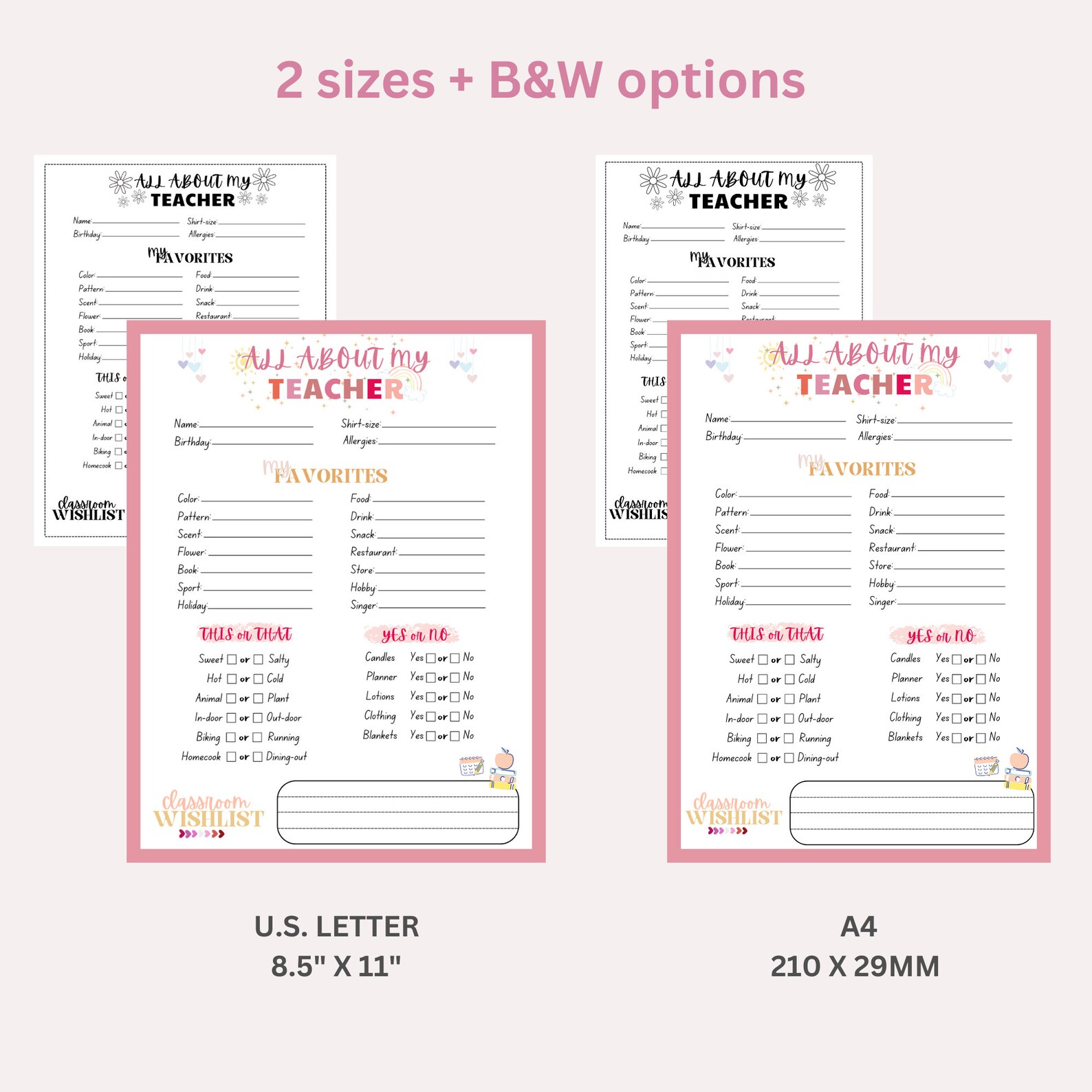 All About My Teacher Questionnaire Get to Know My Teacher Teacher ...