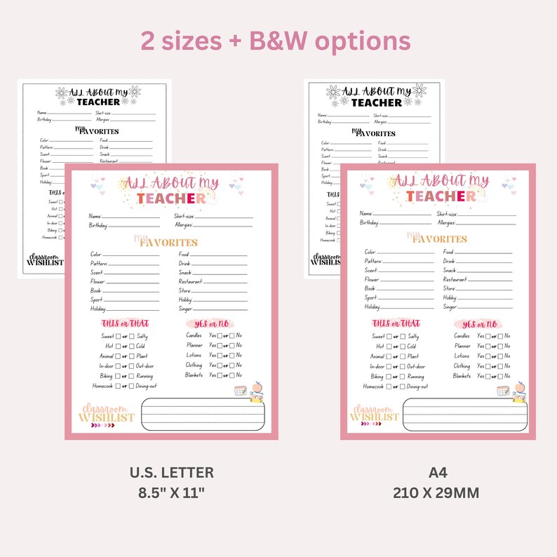 All About My Teacher Questionnaire Get to Know My Teacher Teacher ...