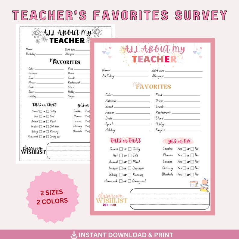 All About My Teacher Questionnaire Get to Know My Teacher Teacher ...
