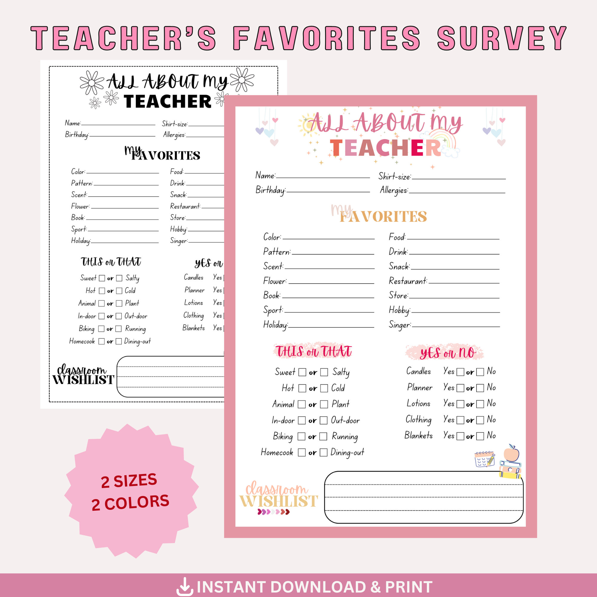 All About My Teacher Questionnaire Get to Know My Teacher Teacher ...