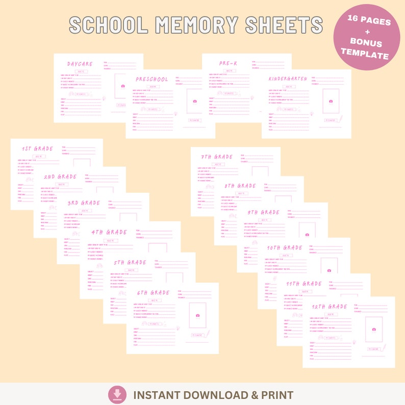 School Children PDF File Folder Printable Kids Keepsake Memory Pages ...