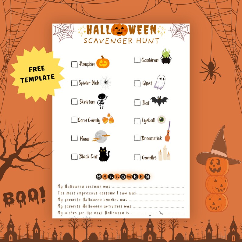 Halloween Scavenger Hunt Printable for Kid Halloween Kids Party Game ...