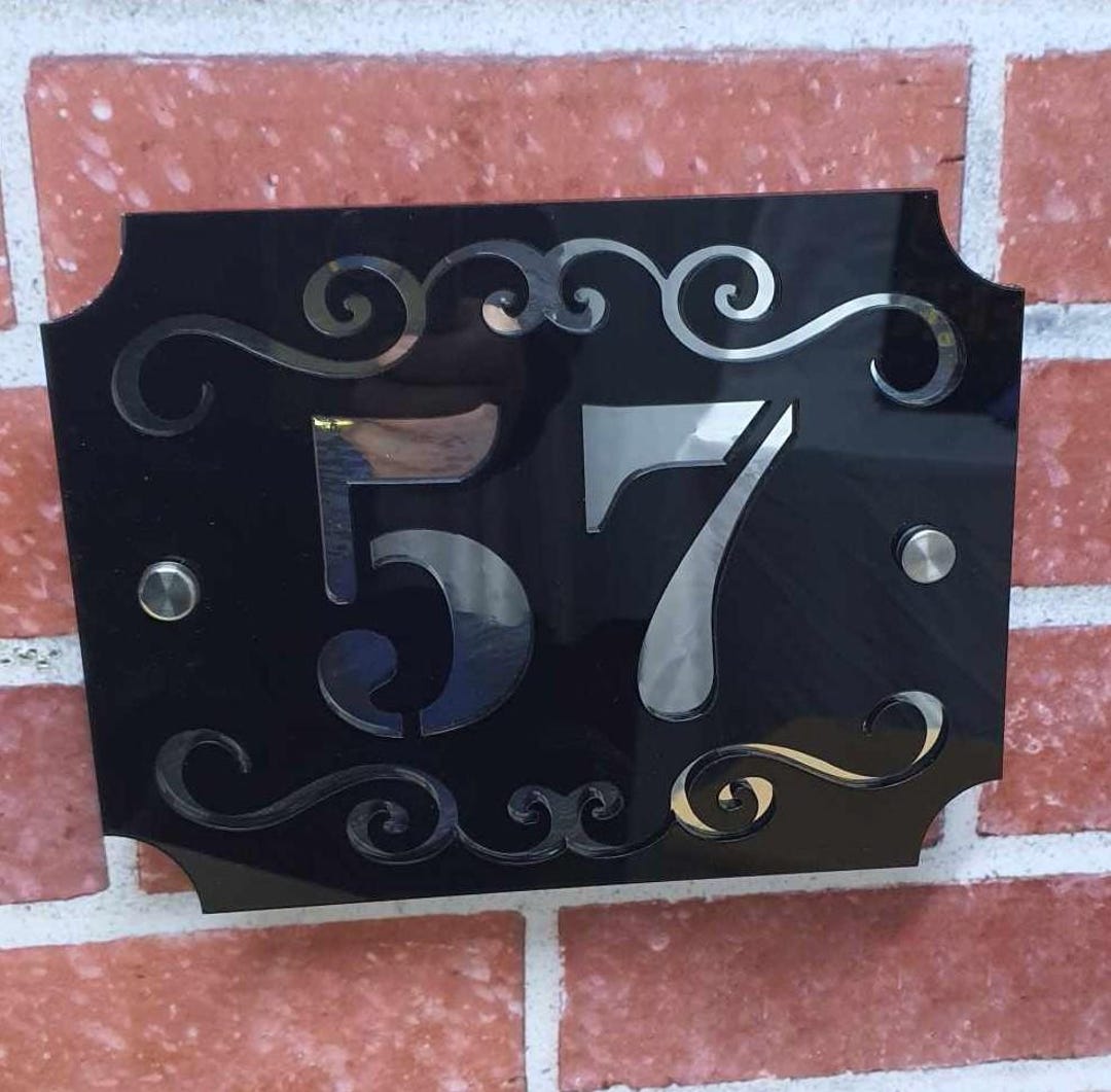 Door House Number Plaque Black and Chrome - Etsy UK