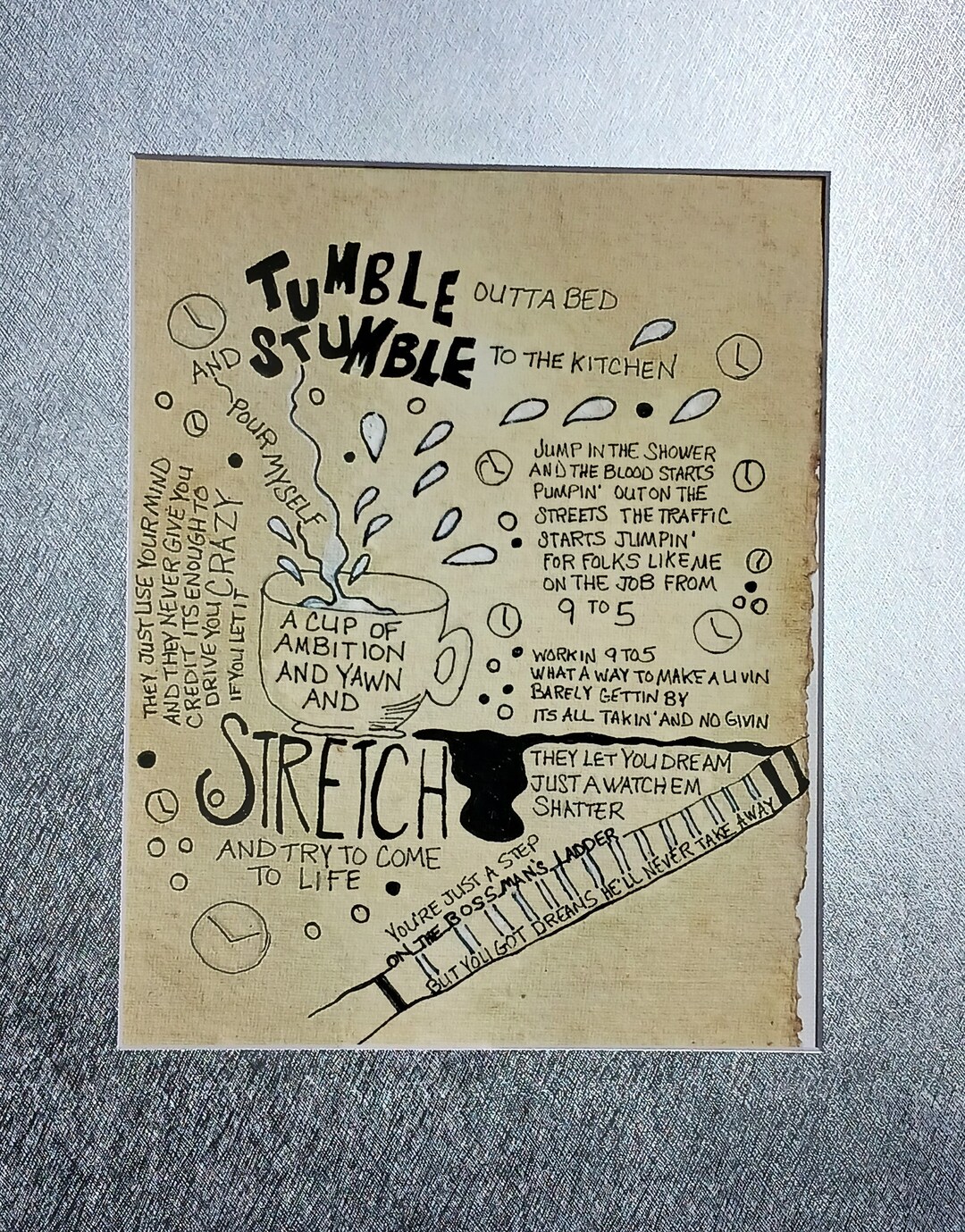 NOT a Print, 9 to 5 Dolly Parton Cup of Ambition Song Lyric Art Drawing ...