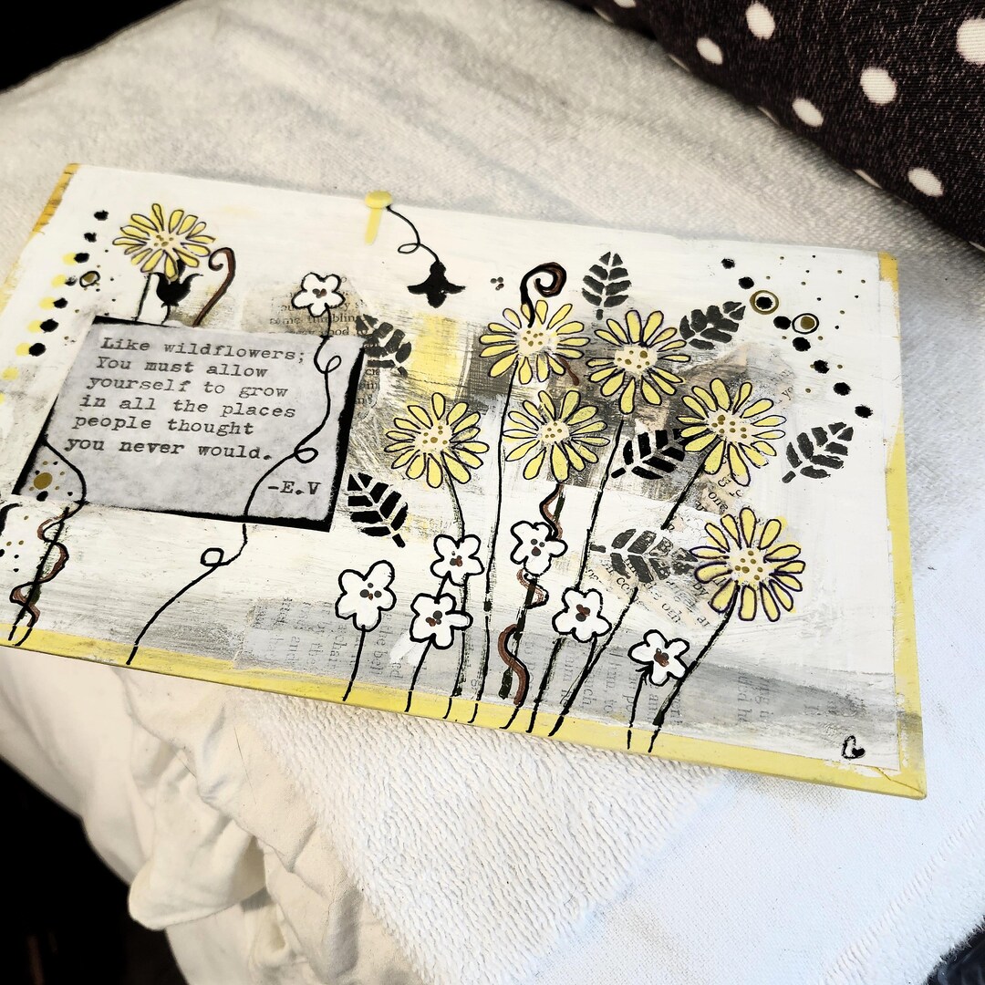 Wildflower Quote Upcycled Book Cover Art: Mixed Media Floral Design - Etsy
