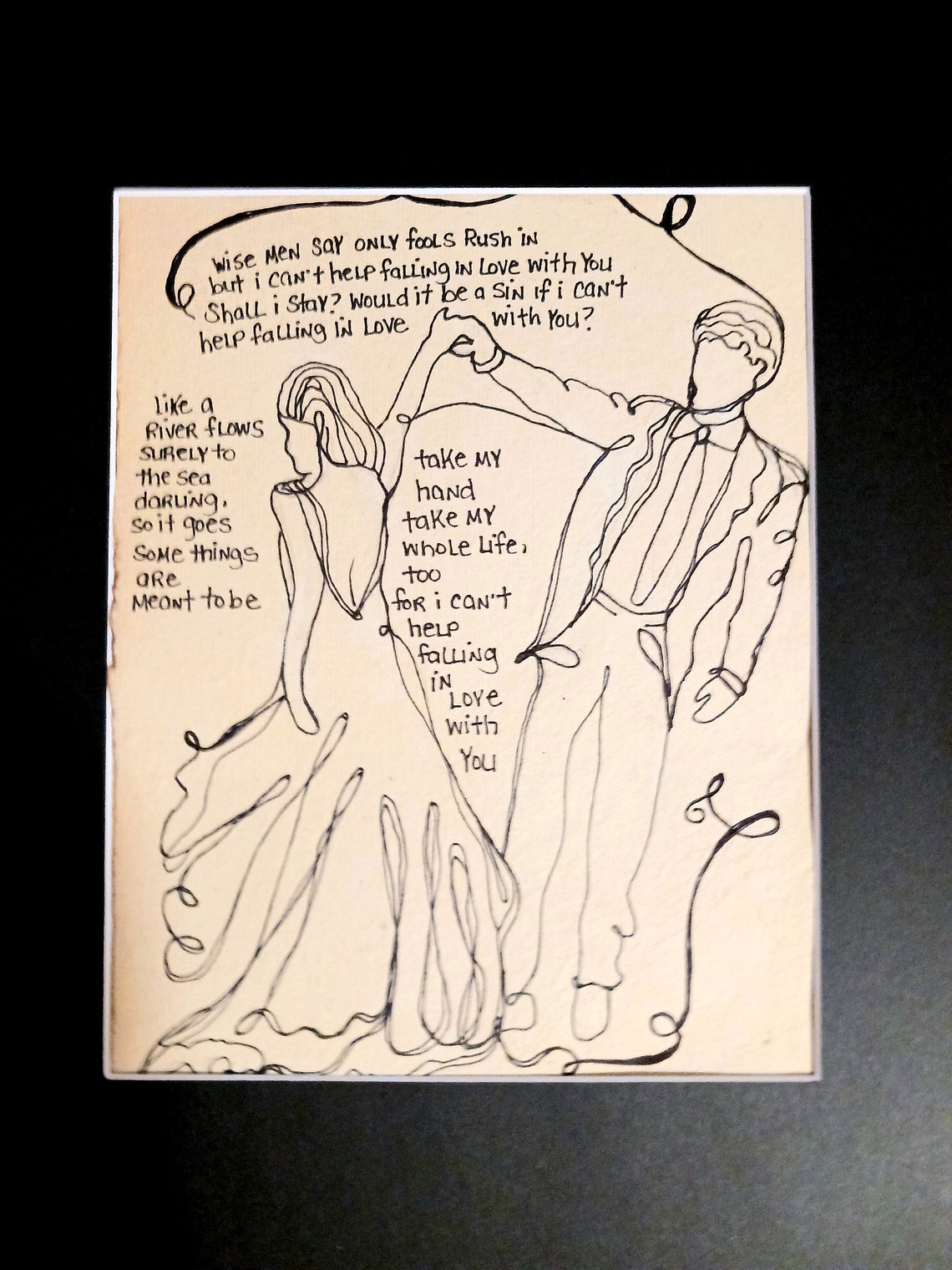 Song Lyrics Wall Art Original Pen Drawing on Handmade Paper, I Cant ...
