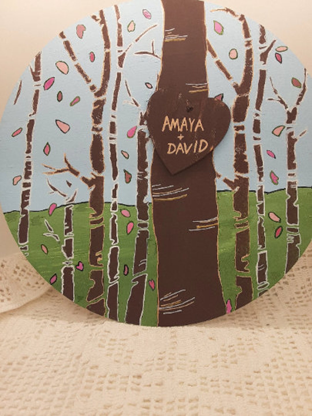 Custom Birch Tree with heart acrylic painting on wood choose - Etsy ...