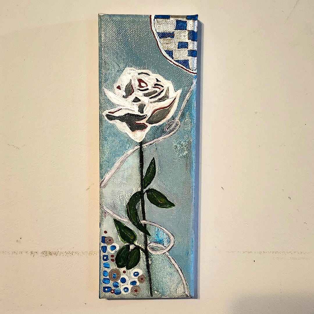 Rose Mixed Media Painting: Abstract Floral Art on Canvas (3x9 Inch) - Etsy