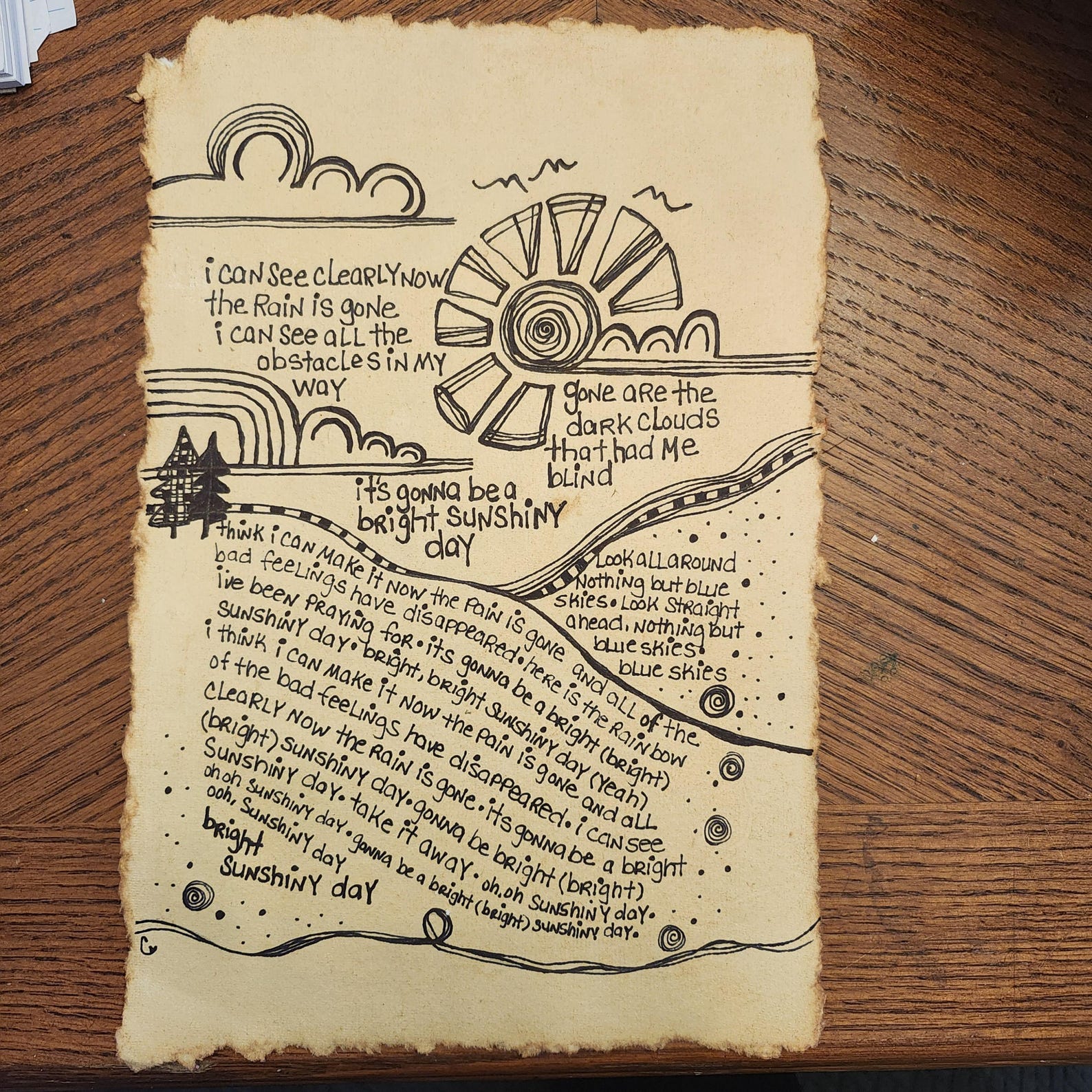 Song Lyrics Wall Art Original Pen Drawing on Textured Handmade Paper, I ...