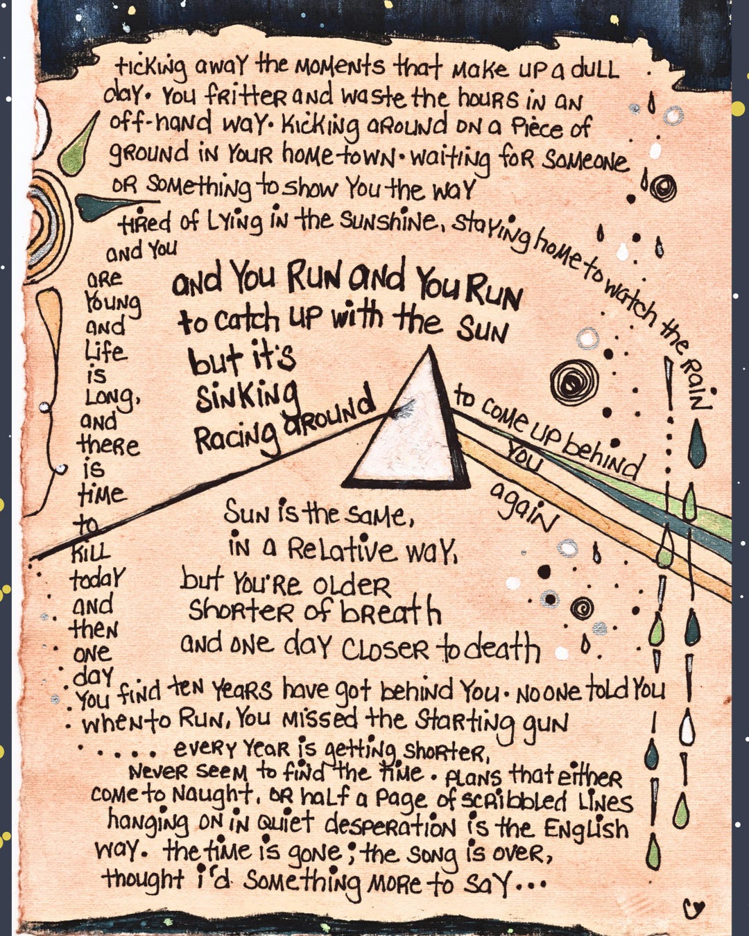 Wall Art Print, Time Pink Floyd Print of Original Mixed Media Art, Pen ...