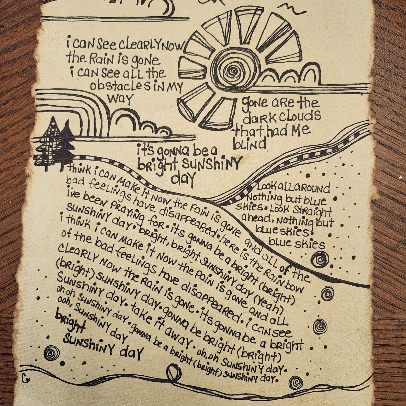 Song Lyrics Wall Art Original Pen Drawing on Textured Handmade Paper, I ...