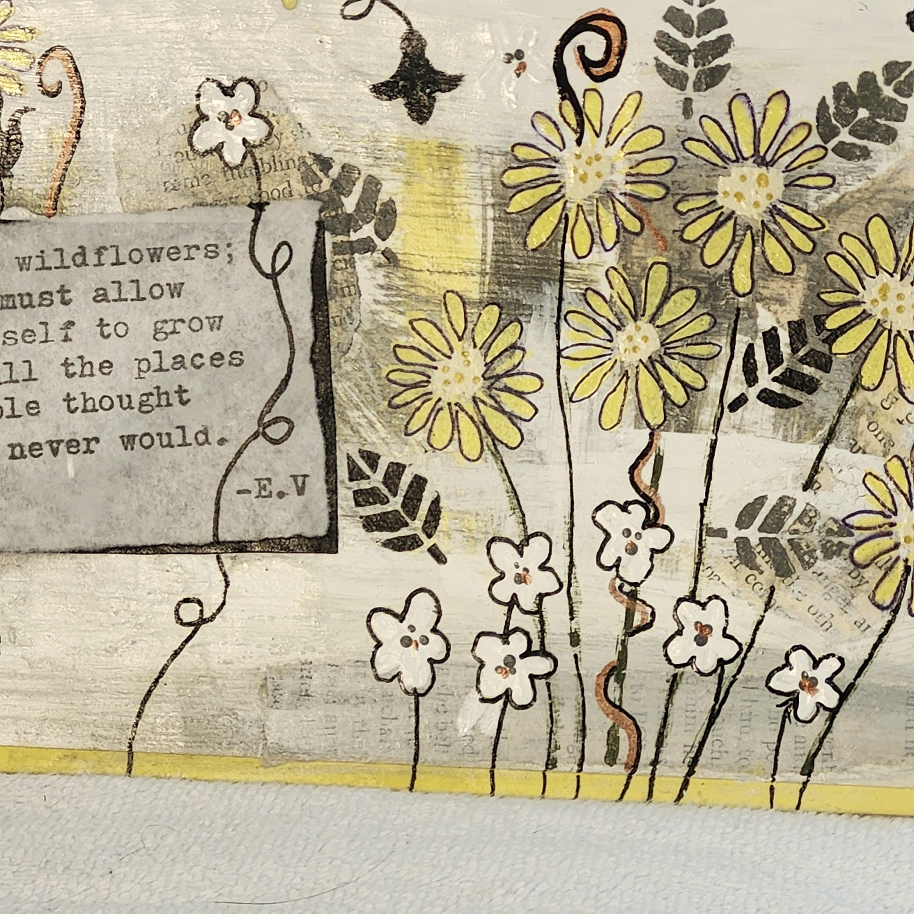 Wildflower Quote Upcycled Book Cover Art: Mixed Media Floral Design - Etsy