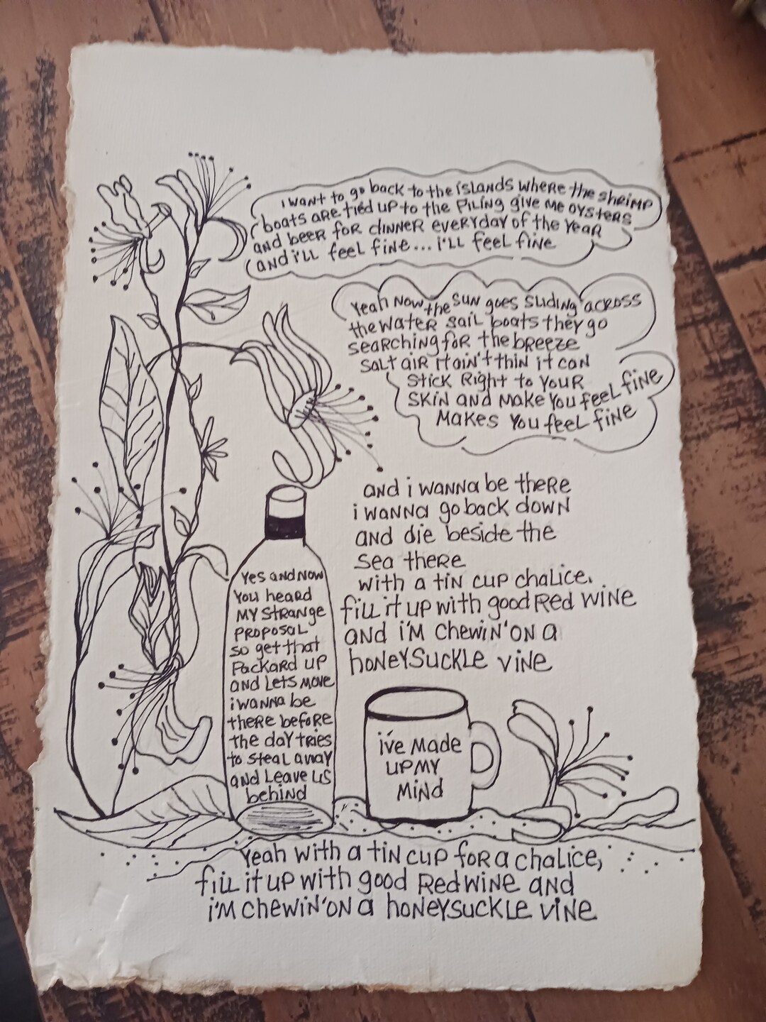 Jimmy Buffett Song Lyrics Wall Art Original Pen Drawing on Textured ...