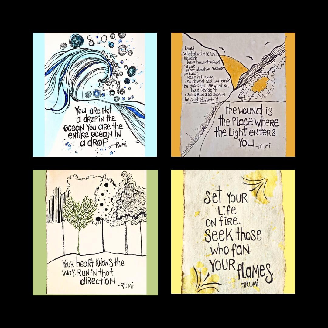 Rumi Quote Metal Refridgerator Magnet Set of 4, Original Artwork ...