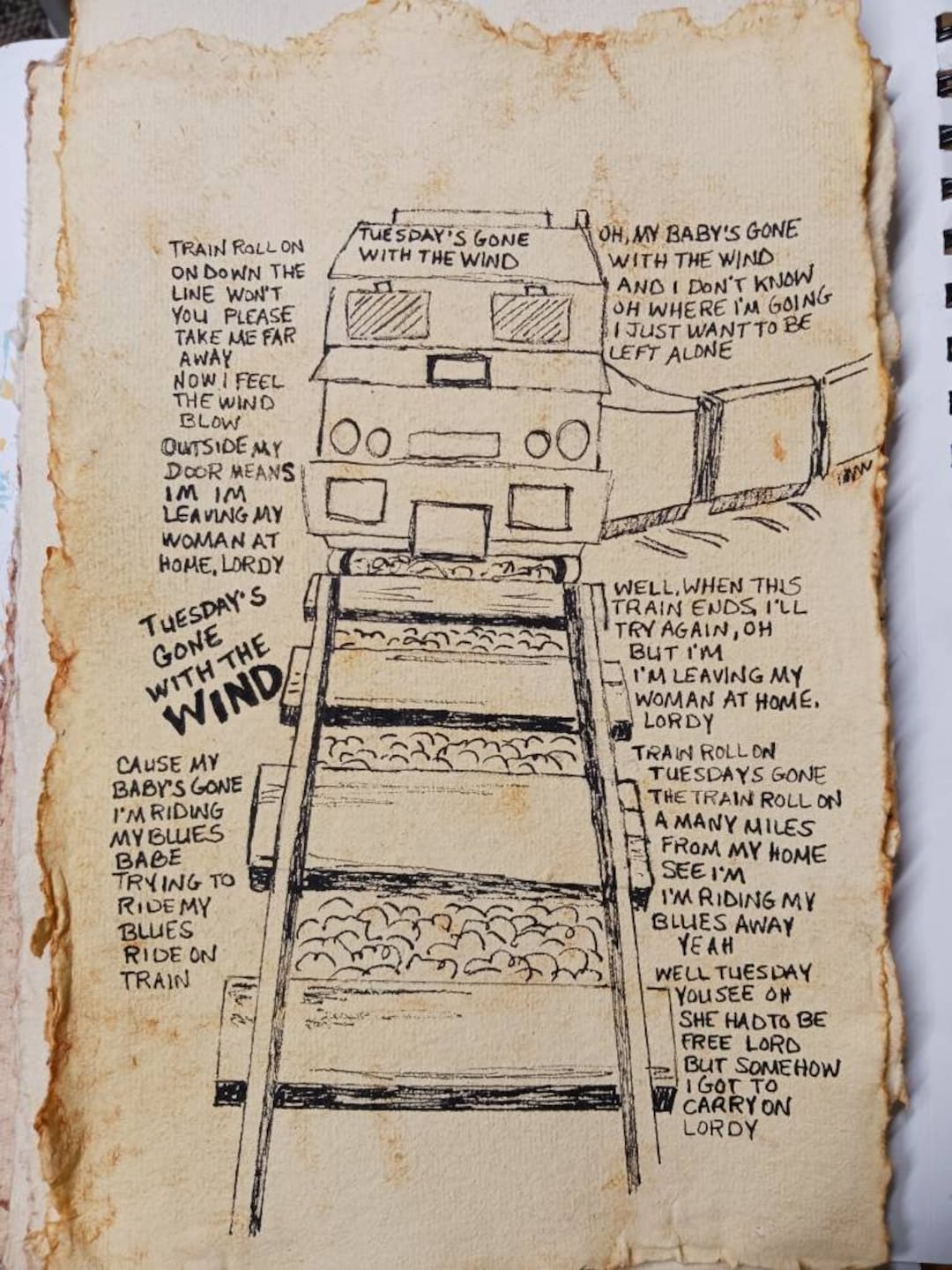 NOT a Print, Tuesdays Gone With the Wind Song Lyric Wall Art Drawing on ...