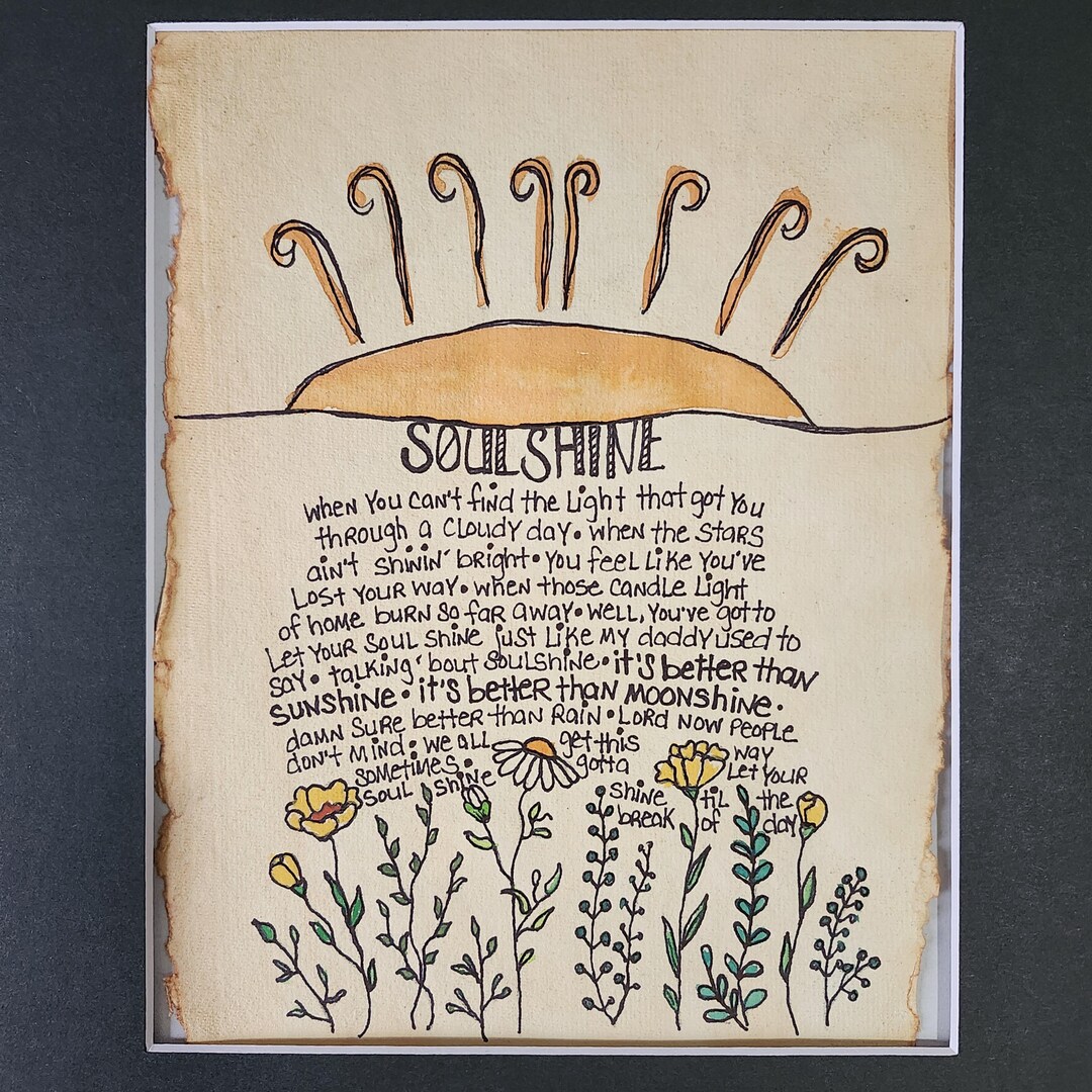 Soulshine Landscape Wall Art ORIGINAL Ink Pen & Watercolor Drawing on Handmade Textured Paper ...