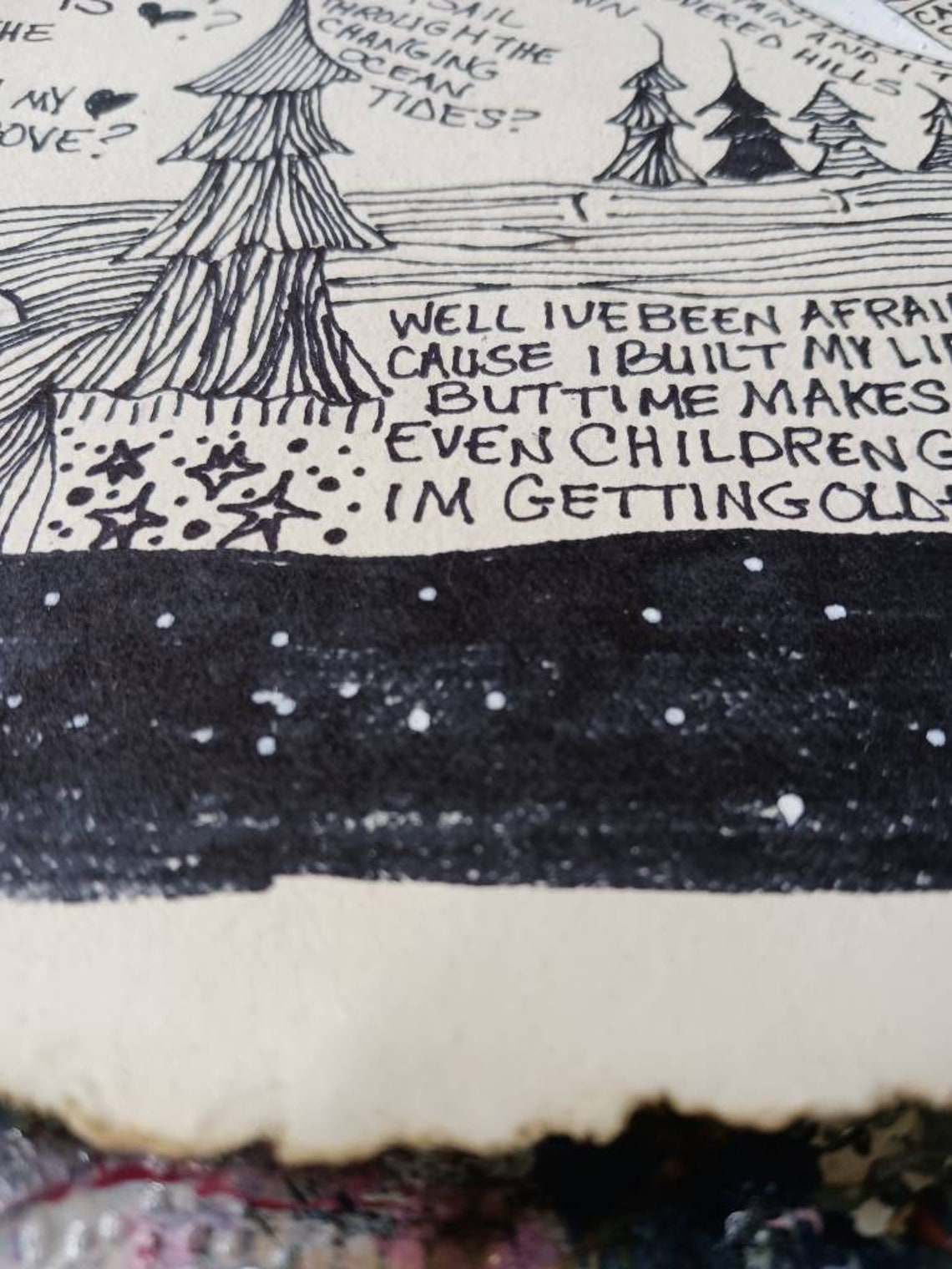 Song Lyrics Wall Art Original Pen Drawing on Textured Handmade Paper ...