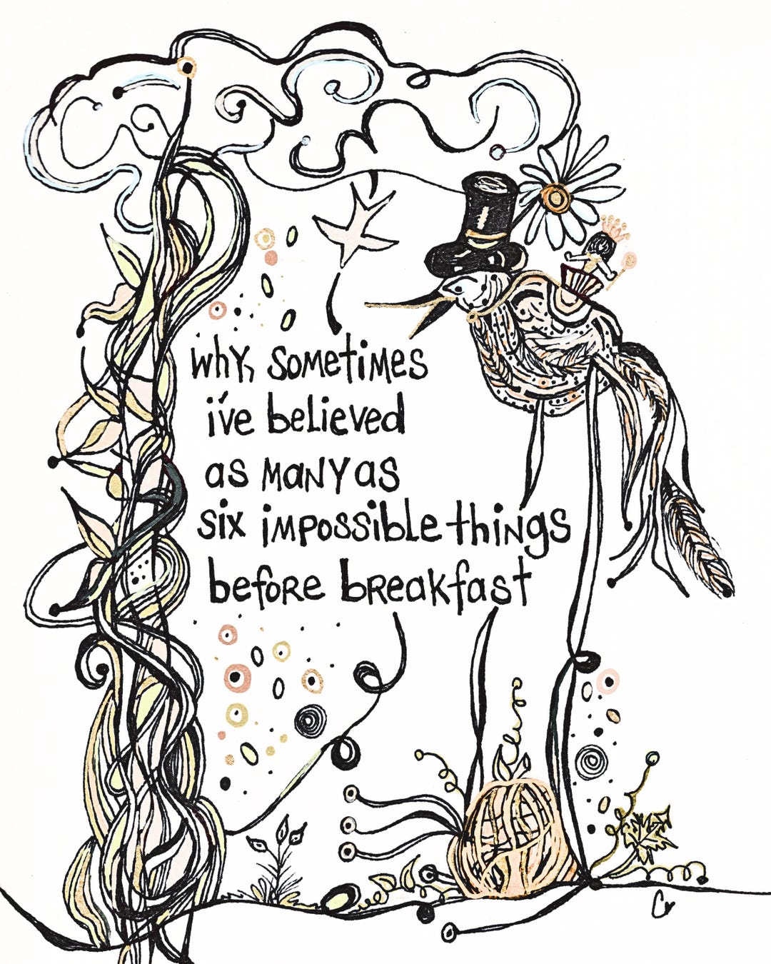 Six Impossible Things Print of Original Watercolor & Ink Pen Art ...