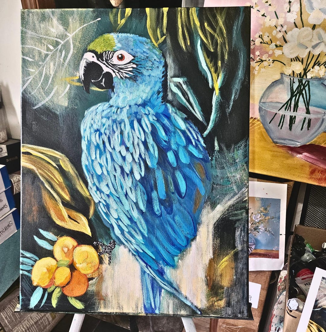 Parrot Acrylic Painting: Original Nature-themed Tropical Decor (18x24 ...