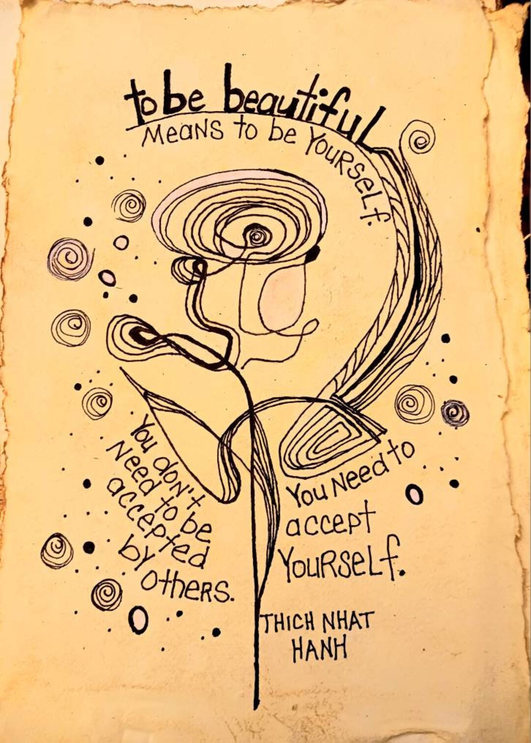 Original Ink Drawing: 'be Yourself' Quote on Handmade Paper - Etsy