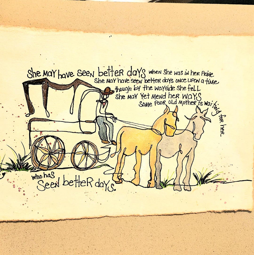 Original Pen & Ink Drawing: Stagecoach Art on Handmade Paper, She May ...