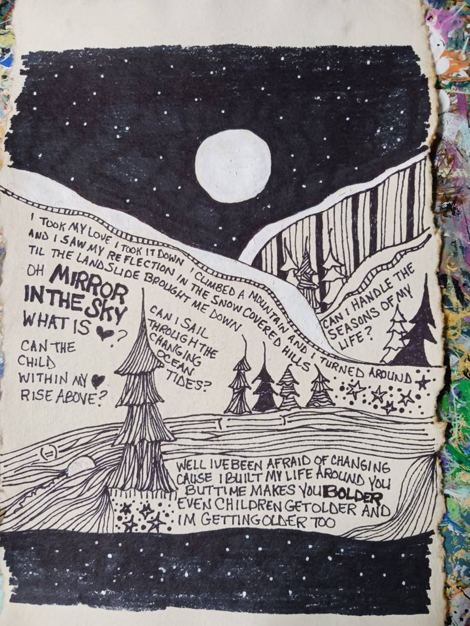 Song Lyrics Wall Art Original Pen Drawing on Textured Handmade Paper ...