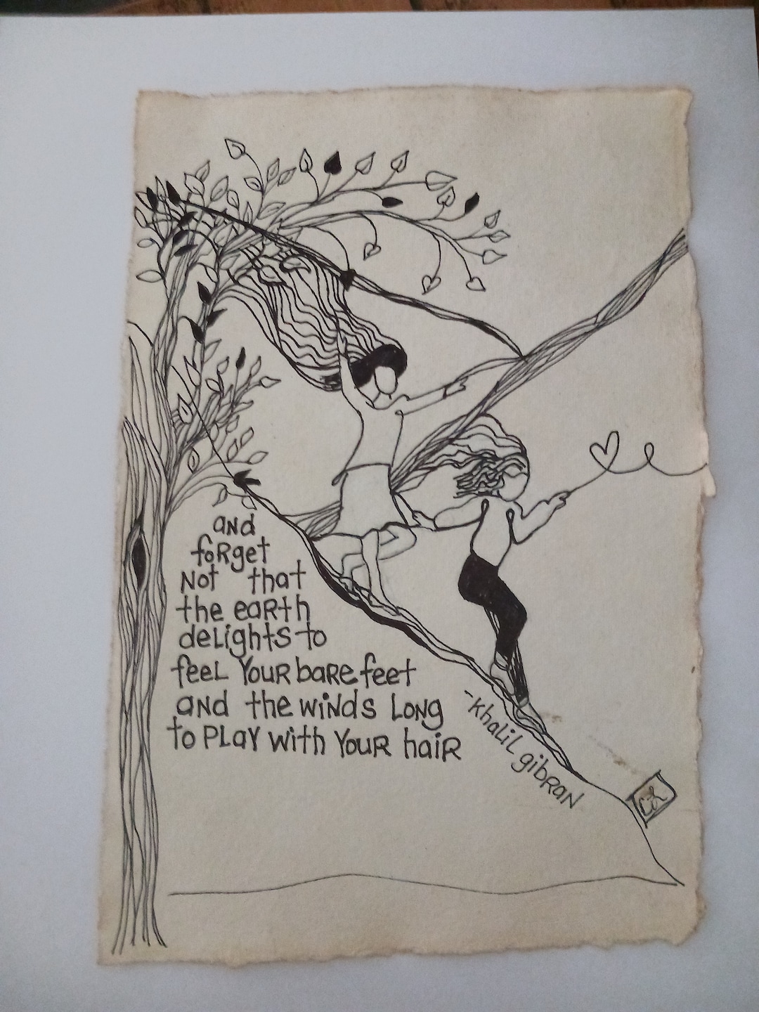 Khalil Gibran Quote Art: Original Pen and Ink Drawing on Handmade Paper ...