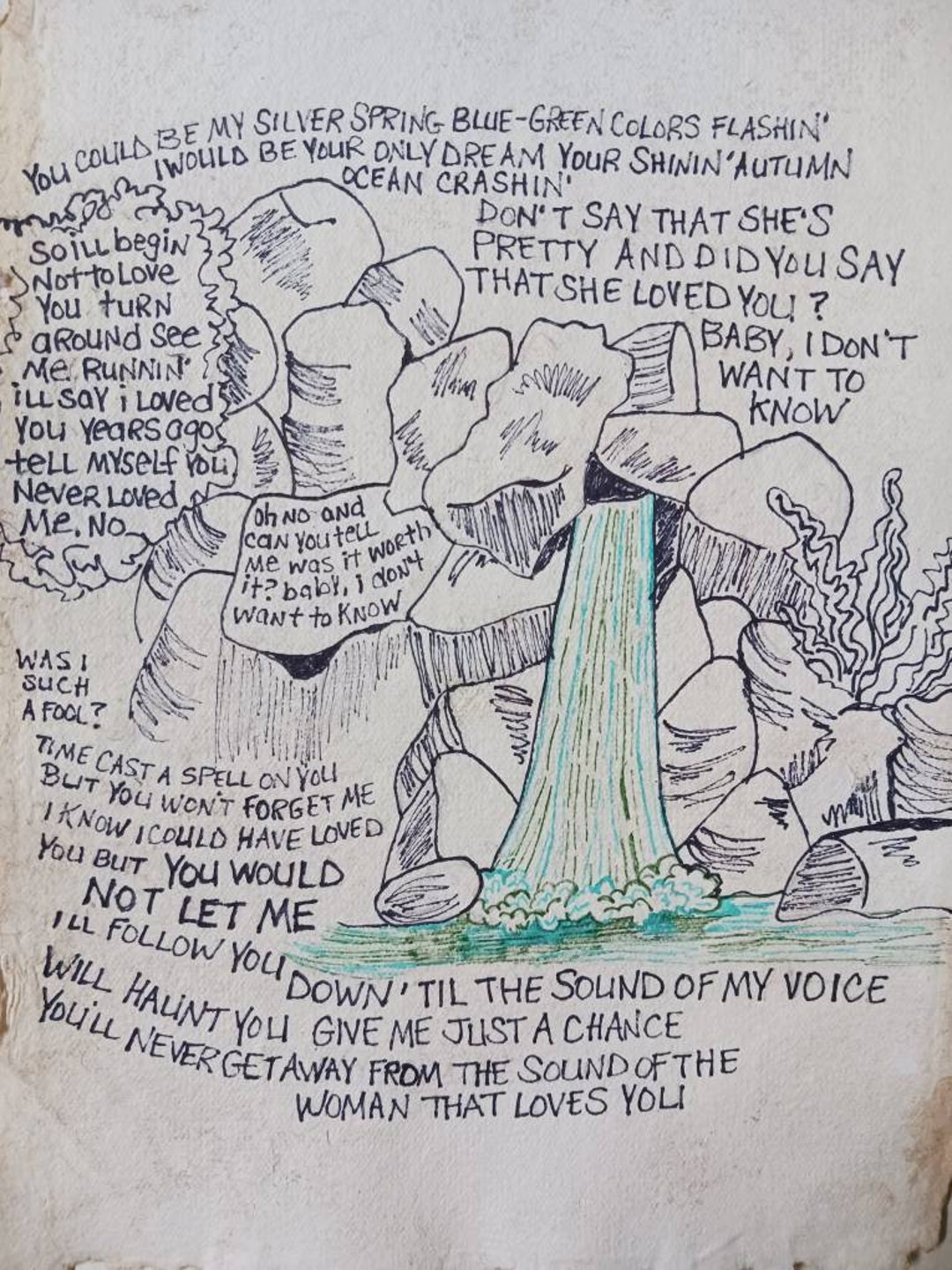 Silver Spring Song Lyric Wall Art ORIGINAL Ink Pen Drawing With Color ...